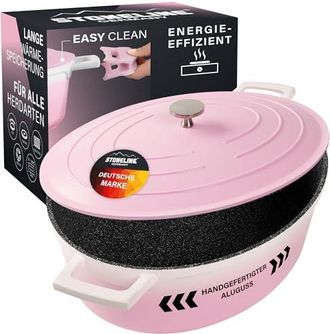 STONELINE Cocotte Induction avec Couvercle 32 cm, 6,6 L, Casserole Antiadh&eacute;sive Rev&ecirc;tement avec de vraies Particules de Pierre, Braisi&egrave;re Marmite pour Tous Feux