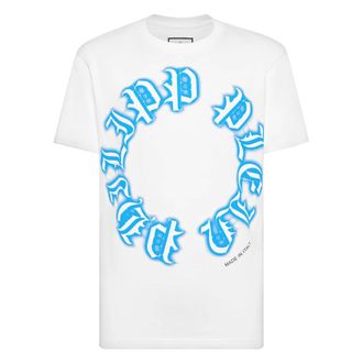 Philipp Plein Homme, Tops, Blanc, Taille: 4XL T-shirt Round Neck SS Gothic