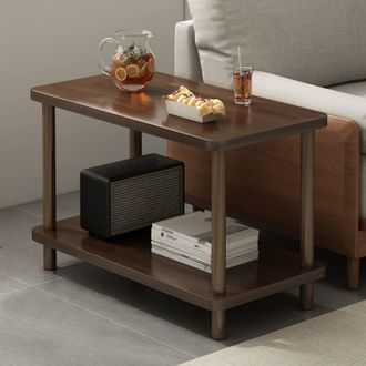 Generic Beistelltisch, Kleine Beistelltische Wohnzimmer Mit Fu&szlig;Polstern, Massivholz, Offene Doppellagige Aufbewahrung for Sofa, Arbeitszimmer, Schlafzimmer