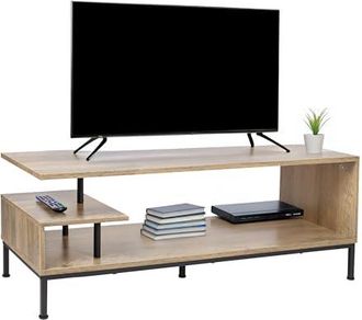 Relaxdays TV-Lowboard, 3 Ablagen, offenes TV-Regal bis 55 Zoll, HBT: 40 x 106 x 39,5 cm, Fernsehtisch, Natur/schwarz