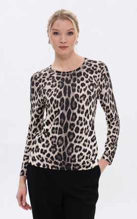 Passioni Rundhalspullover mit Leoprint