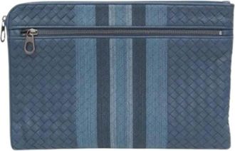 Bottega Veneta unisex, Pre-owned, Bleu, Taille: ONE Size Pochette Pre-owned Line stitch