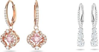 Swarovski Sparkling Dance Ohrringe, Glücksklee, Rosa, Roségold-Legierungsschicht & Attract Trilogy Ohrringe, Weiss, Rhodiniert