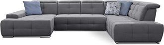 Cavadore Cavadore Wohnlandschaft Mistrel mit verstellbaren Kopfteilen / U-Form Sofa mit leichter Fleckentfernung dank Soft Clean / Geeignet für Haushalte mit K
