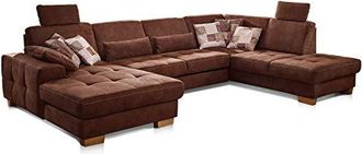 Cavadore Wohnlandschaft Puccino mit Federkern, Bettfunktion, Sitztiefenverstellung und 2 Kopfstützen / Sofa in U-Form im Landhausstil / 340 x 86 x 224 cm / Mik