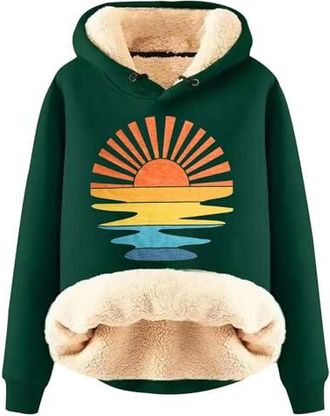 Generic Sweat &agrave; capuche en laine dagneau &eacute;paisse et chaude pour femme Printemps 2026, vert fonc&eacute;, 3XL