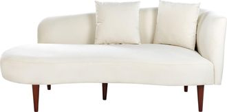 Beliani Chaiselongue Samtstoff cremeweiß mit Kissen Lehne rechtsseitig modern Chaumont