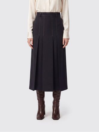 Semicouture Jupe midi &eacute;vas&eacute;e Janette en m&eacute;lange de laine avec coutures contrastantes