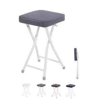 Generic 49 cm Quadratischer Fr&uuml;hst&uuml;cks-Klapphocker, PU-gepolsterter, R&uuml;ckenfreier K&uuml;chenstuhl, Stahlgestell, f&uuml;r Wohnheim, Freizeit- und Spielzimmer(Gray)