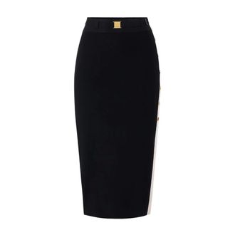 Elisabetta Franchi Femme, Jupes, Noir, Taille: 38 FR Jupe crayon taille haute avec d&eacute;tail de m&eacute;daillon