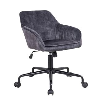 Invicta Interior Höhenverstellbarer Bürostuhl Turin dunkelgrau Samt mit Armlehne Drehstuhl Schreibtischstuhl Stuhl