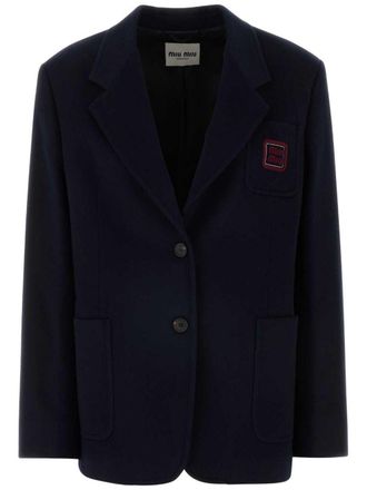 Miu Miu blazer en laine m&eacute;lang&eacute;e - Bleu