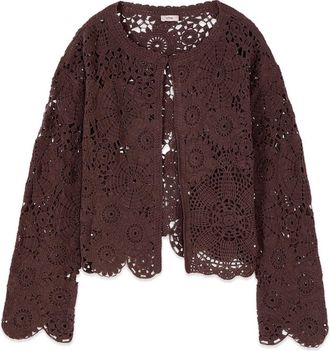Oltre Kurzer H&auml;kel-Cardigan - - Knitwear - Damen - Braun - XL