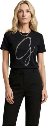 Guess Femme, Tops, Noir, Taille: 38 FR T-shirt &agrave; Manches Courtes et Strass avec Col Rond