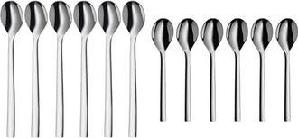 WMF Nuova Latte Macchiato L&ouml;ffel Set 6-teilig Lange L&ouml;ffel 19 cm & Nuova Tee-/ Kaffeel&ouml;ffel Set 6-teilig 13,5 cm, Cromargan Edelstahl poliert, gl&auml;nzend, s