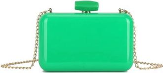 Girly HandBags Femme Pochette de soirée en similicuir verni pour femme - Pochette carrée avec bandoulière en chaîne dorée et fermoir sur le dessus Vert fluo