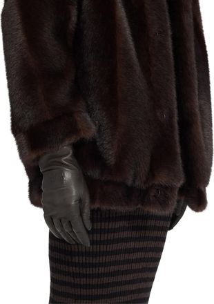 Maison Margiela Embossed Logo Leather Gloves - Brown