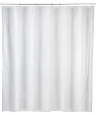 WENKO Anti-Schimmel Duschvorhang Wei&szlig;, Textil-Vorhang mit Antischimmel Effekt f&uuml;rs Badezimmer, waschbar, wasserabweisend, mit Ringen zur Befestigung an der 