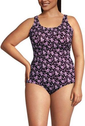 Lands End Gemusterter Komfort-Badeanzug CHLORRESISTENT mit Soft Cups, Damen, Gr&ouml;&szlig;e:52 plus, Rot, Nylon-Mischung, by Lands End