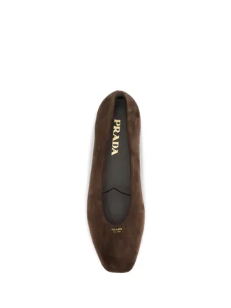 Prada Womens Ballerina Shoes Suede Dark Brown