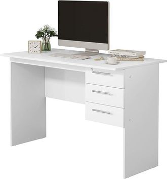 Woltu Woltu - Table de Bureau Bureau dordinateur, Table de Travail pc avec 3 tiroirs et verrou, 120x59x75cm, Blanc