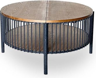 Menzzo Menzzo - Table basse ronde avec rangement L84cm Curcuma Bois et Métal mareté Noir