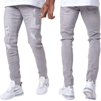 Project X Paris Jean Skinny avec empi&egrave;cements Style Patch Gris Clair 30US