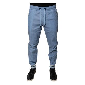 Dolce & Gabbana Blaue Baumwoll-Jogger-Sweatpants mit Kordelzug - - Trousers - Herren - Blau - S
