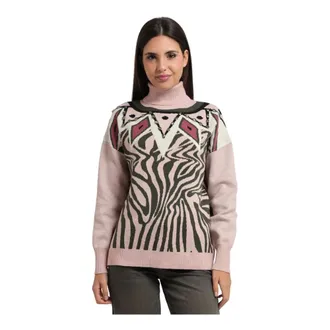 Fracomina Pull &agrave; col roul&eacute; jacquard animalier - Femme - Pulls - Multicolore - Taille: 36 FR