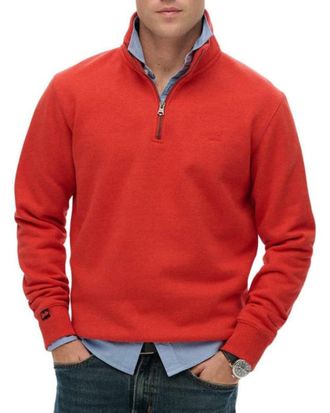 Superdry Herren Essential Sweatshirt mit halblangem Rei&szlig;verschluss und Logo Zinnoberorange Meliert XXL