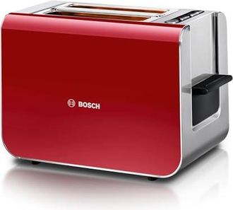 Bosch Toaster Styline TAT8614N, integrierter Br&ouml;tchenaufsatz, Liftfunktion, Auftaufunktion, Abschaltautomatik, Brotzentrierung, 800 W, Edelstahl/rot