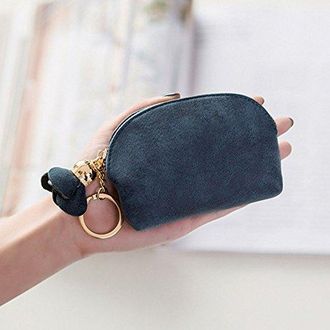 Generic Porte-monnaie petit portefeuille &agrave; fermeture &eacute;clair en cuir pour femme avec clip portefeuille fin, bleu, Taille unique