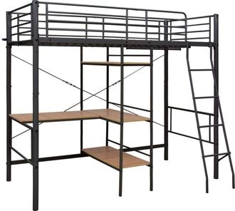 vidaXL Etagenbett mit Tischrahmen Grau Metall 90x200 cm vidaXL
