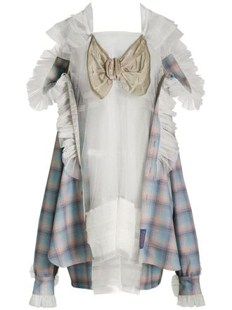 Maison Margiela x Pendleton chemise en laine &agrave; empi&egrave;cements en tulle - Bleu