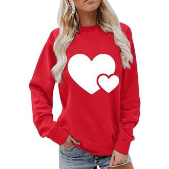 Generic Sweatshirt de Saint-Valentin pour femme - Motif coeur - Pull &agrave; manches longues - Tendance d&eacute;contract&eacute;e - Rouge - Motif coeur - Confortable - Motif dam
