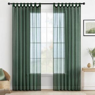 Miulee Rideaux Voilages Panneaux Voile De Fen&ecirc;tre Transparents D&eacute;coration Chambre Salon Lisse &Eacute;l&eacute;gant Rideau Lot de 2 Couleur Pure 140x245cm Vert Fonc&eacute;