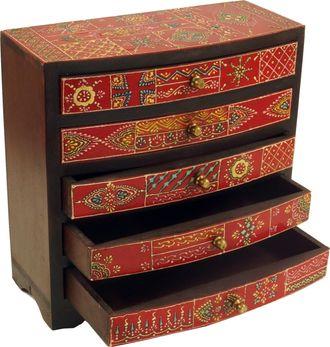 Guru Shop Kleines Apothekerschr&auml;nkchen, Schmuckk&auml;stchen, Handbemaltes Schubfachschr&auml;nkchen - Modell 2, 25x25x10 cm