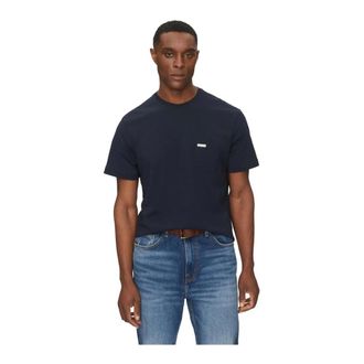 Guess Homme, Tops, Bleu, Taille: 2XL T-shirt en coton bleu avec logo