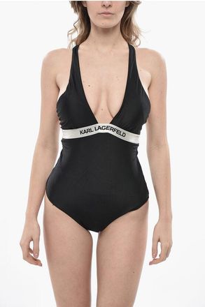 Karl Lagerfeld Stretch Fabric One-Piece Swimsuit with Contrasting Logo Band size Xs
