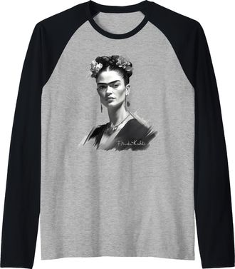 Frida Kahlo Damen Kunst-Shirt, Schwarz, Grau, S, Raglan, Rundhals, Pull-On, Imported, Atmungsaktiv, Polyester 100%