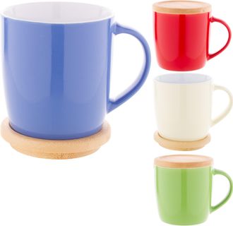 noTrash2003 4 Bunte Kaffeebecher Haferl Kaffeepott Kaffeetassen Teepott aus Keramik mit Deckel/Untersetzer im Set Blau Gr&uuml;n Rot Creme Innenfarbe Weiss