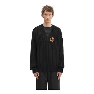 Sky High Farm Pullover mit V-Ausschnitt aus Zopfstrick - - Knitwear - Herren - Schwarzk - S