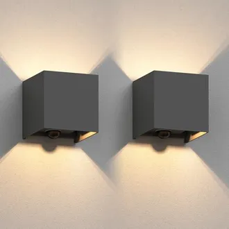 LEDs Com 2 pièces Applique murale CUBEL pour lextérieur, IP65, Up-/Downlight, détecteur de mouvement, anthracite mat, carré, 1x G9 max. 10W