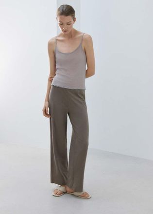 Mango Pantalon coton l&eacute;ger marron moyen - Femme - S - MANGO
