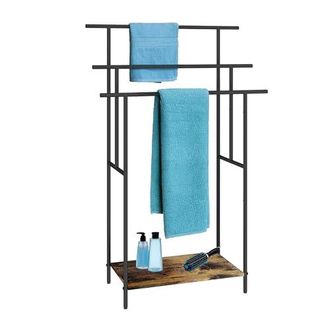 Relaxdays Handtuchst&auml;nder mit Ablage, HBT: 100x68x30 cm, Industrial, 3 Stangen, Handtuchhalter stehend, braun/schwarz