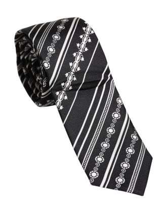 Dolce & Gabbana Mens Black White Stripes Silk Adjustable Necktie Tie And