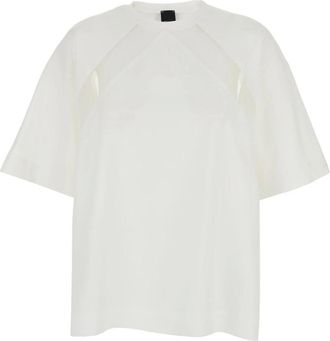 Pinko Pinko, Femme, Tops, Blanc, Taille: 40 FR T-shirt &agrave; Col Rond Avec D&eacute;tails Asym&eacute;triques