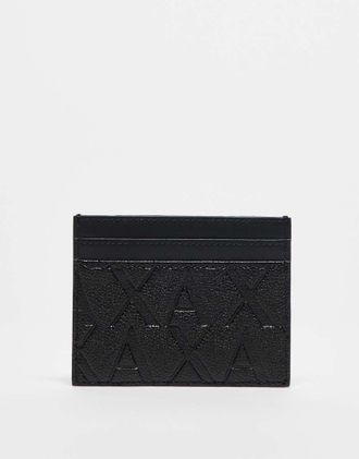 A|X Armani Exchange Porte-cartes en cuir &agrave; logo sur lensemble - Noir