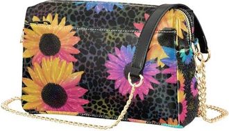 Mnsruu Sacs à bandoulière pour femme, sac à main en cuir motif tournesol léopard, sac à main