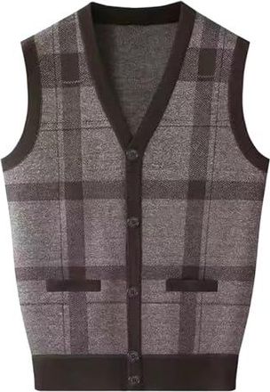 Generic Gilet Pull sans Manches en Tricot et Polaire pour Hommes, Mode d&eacute;contract&eacute;e, col V, Automne Hiver n14